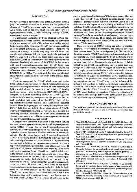Significance Of C3 Nephritic Factor C3nef In Non Hypocomplementaemic Serum With