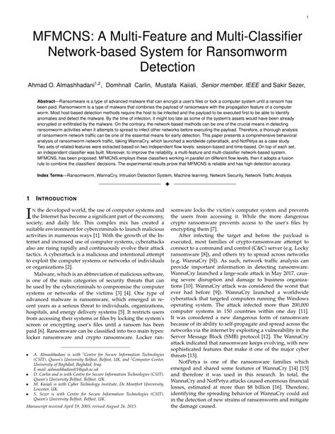 pdf mfmcns a multi feature and multi classifier network based system