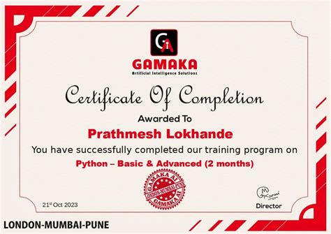 Completed Python Basic And Advance Course At Gamaka Ai Prathmesh