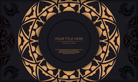 고급 오렌지 장식과 로고를위한 장소와 검은 배너 템플릿 그리스 패턴엽서 디자인 0명에 대한 스톡 벡터 아트 및 기타 이미지