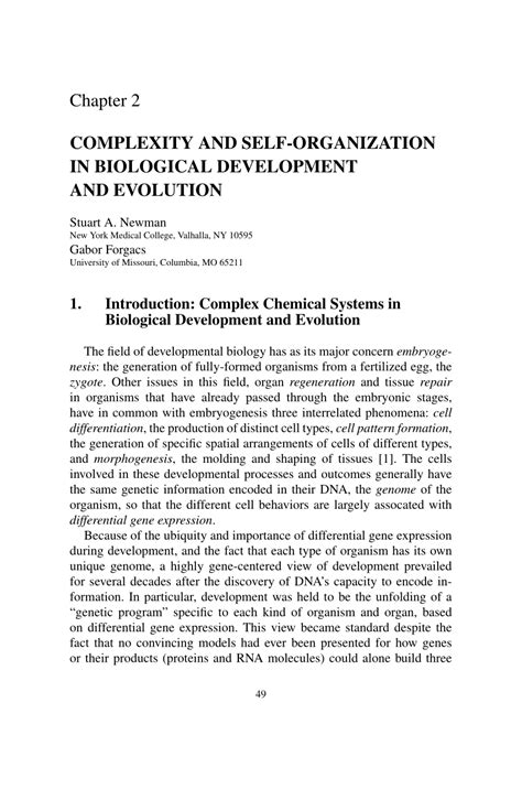 Pdf Complexity And Self Organization In Biological Development And Evolution