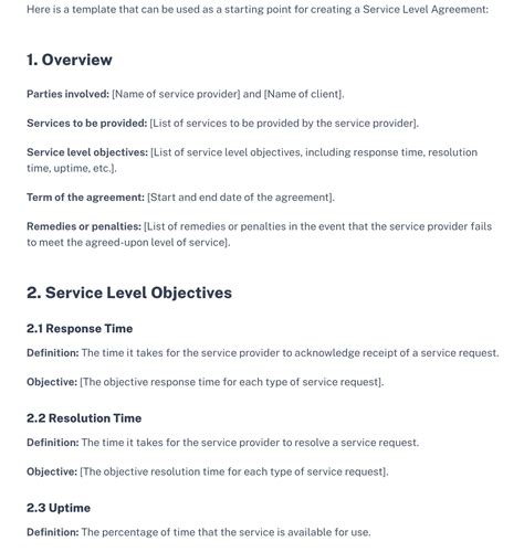 Service Level Agreement Template Scribe