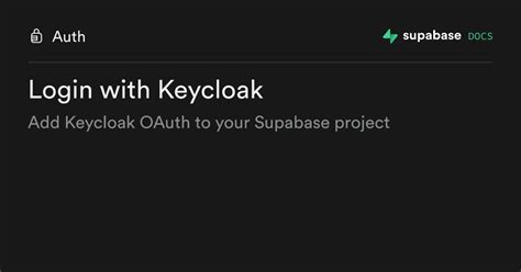 Login With Keycloak Supabase Docs