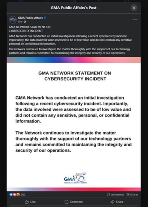 Gma Network Releases Official Statement Following Alleged Cybersecurity