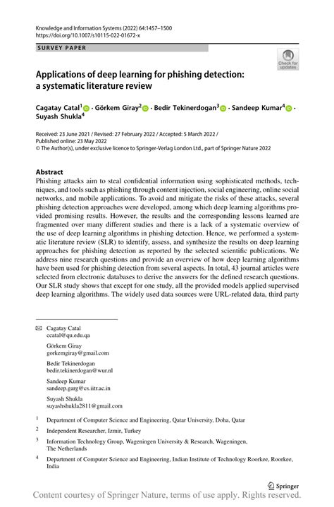 Applications Of Deep Learning For Phishing Detection A Systematic Literature Review Request PDF