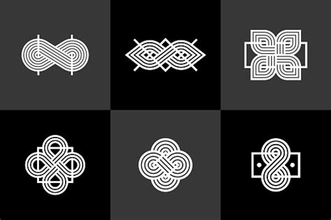 로고 생성을위한 그래픽 디자인 요소 얽힌 선 빈티지 스타일 아이콘 컬렉션 추상적 인 기하학적 선형 기호 벡터 세트 0명에 대한 스톡 벡터 아트 및 기타 이미지 Istock