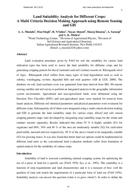 Pdf Land Suitability Analysis For Different Crops A Multi Criteria Decision Making Approach