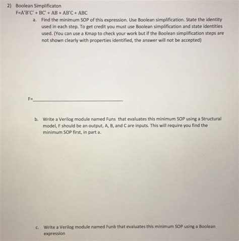 Solved Boolean Simplificaton F A B C BC AB AB C ABC Find Chegg