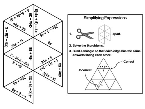 Simplifying Expressions Game Math Tarsia Puzzle Teaching Resources