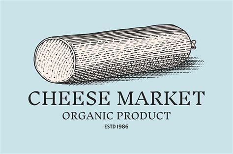 치즈 소시지 배지 시장 또는 식료품점용 빈티지 엠블럼 신선한 유기농 우유 레이블 엠블럼 포스터 또는 메뉴를 위해 손으로 그린 벡터 0명에 대한 스톡 벡터 아트 및 기타