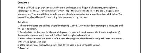 Solved Write A Matlab Script That Calculates The Area