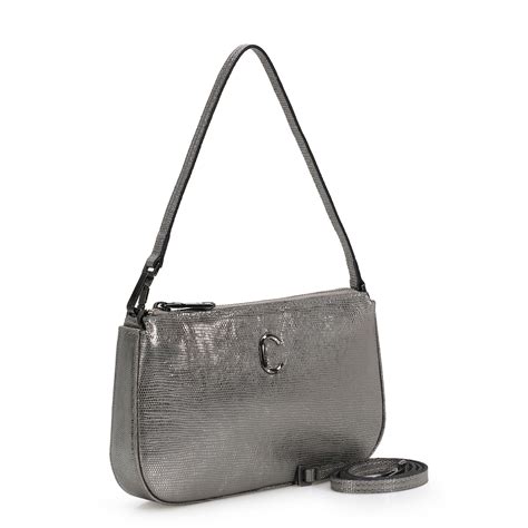 Bolsa De Ombro Mini Lezard Prata