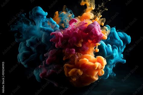 Cyan Magenta And Yellow Color Acrylic Colors In Water Color Blobs In