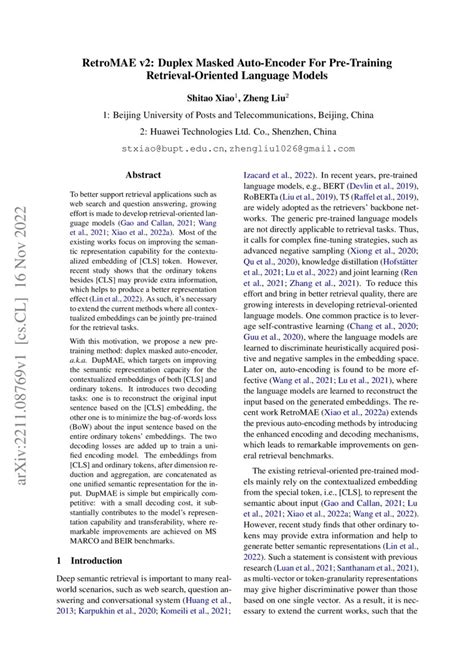Retromae V2 Duplex Masked Auto Encoder For Pre Training Retrieval Oriented Language Models Deepai