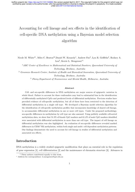 Pdf Accounting For Cell Lineage And Sex Effects In The Identification