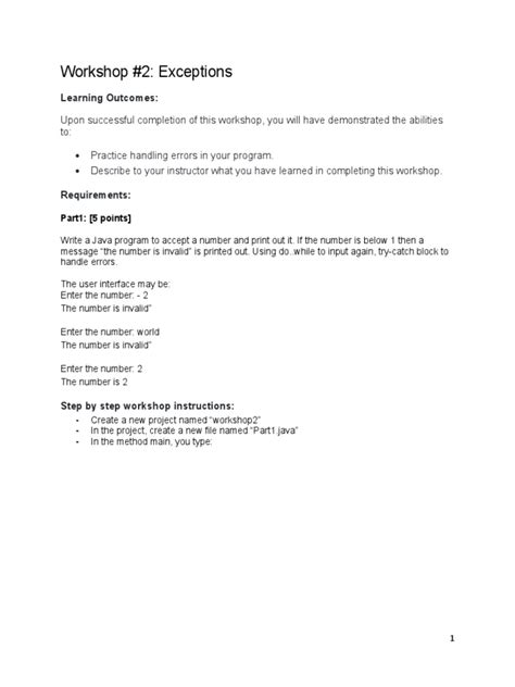 Workshop 2 Exceptions Learning Outcomes Pdf Teaching Methods And Materials Computers