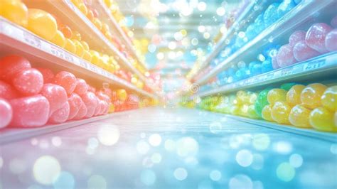 Colorful Candy Aisle With Blurred Bokeh Lights Stock Illustration