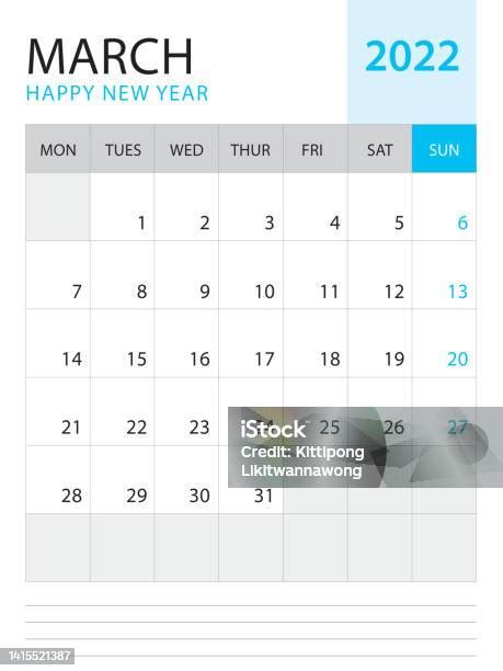 행진 2022달력 2022 파란색 배경에 템플릿 벡터 월요일에 시작 주 책상 달력 2022 년 벽 달력 디자인 기업 플래너 템플릿 문구 주최자 일기 벡터 2022년에 대한