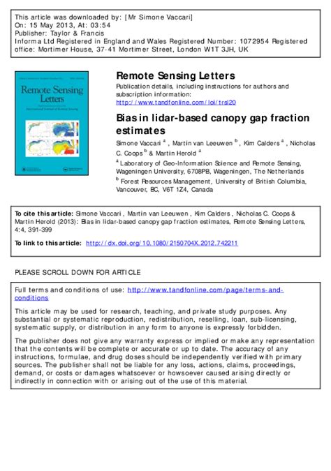 Pdf Bias In Lidar Based Canopy Gap Fraction Estimates