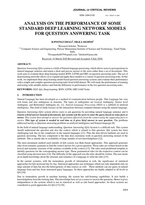 Pdf Analysis On The Performance Of Some Standard Deep Learning Network Models For Question