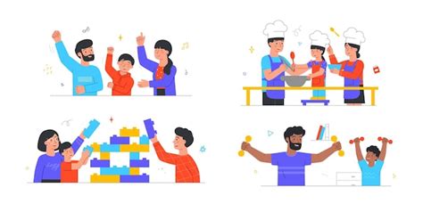 가정 활동 세트 프리미엄 벡터
