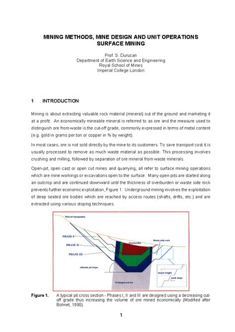 Mining Engineering Lecture Notes 1 MINING METHODS MINE DESIGN AND UNIT OPERATIONS SURFACE