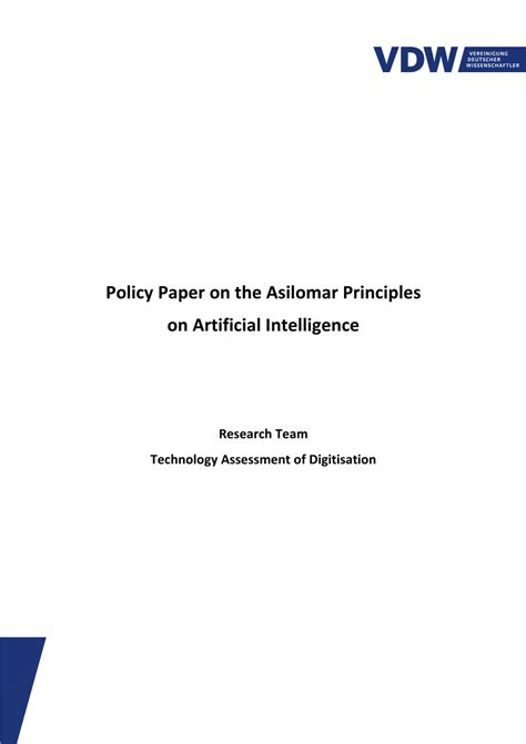 Pdf Policy Paper On The Asilomar Principles On Artificial Intelligence