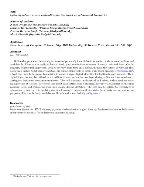 Pdf Cybersignature A User Authentication Tool Based On Behavioural