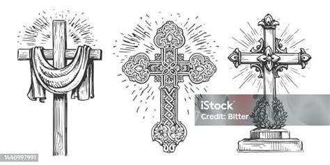 하나님에 대한 믿음의 십자가 상징 성경의 표징 천주교 기독교 종교적 요소 빈티지 벡터 일러스트 레이 션 십자가에 대한 스톡 벡터 아트 및 기타 이미지 Istock
