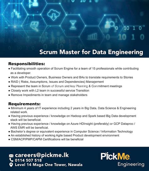 Scrum Master For Data Engineering At PickMe Lk