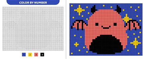 악마 스퀴시멜로 숫자로 색칠하기 픽셀 색칠하기 책 번호가 매겨진 사각형 어린이용 게임 0명에 대한 스톡 벡터 아트 및 기타