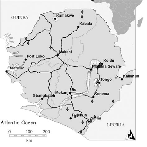 Map Of Sierra Leone And Locations Of Known Diamond Deposits Source