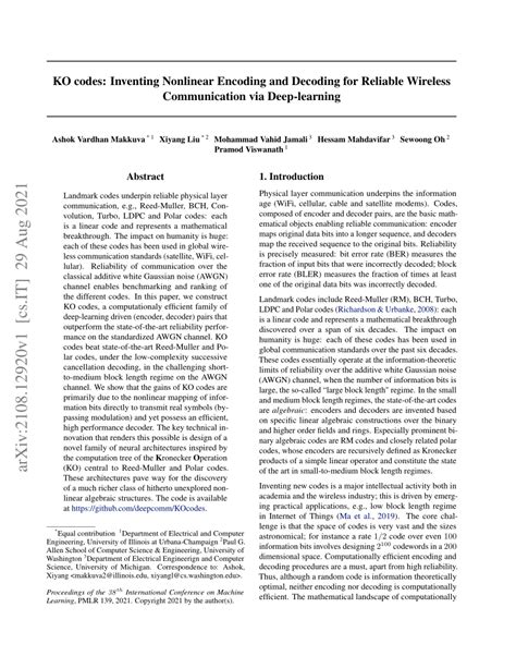 Pdf Ko Codes Inventing Nonlinear Encoding And Decoding For Reliable Wireless Communication