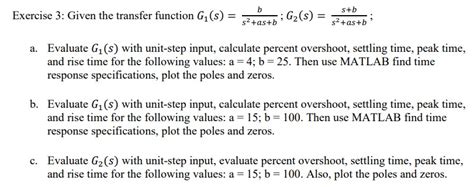 Solved Exercise 3 Given The Transfer Function Chegg Com