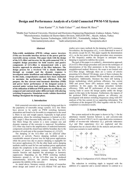 Pdf Design And Performance Analysis Of A Grid Connected Pwm Vsi System