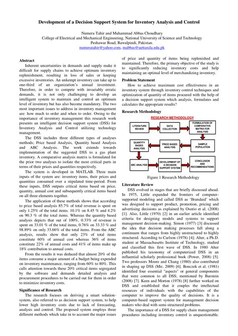 Pdf Development Of A Decision Support System For Inventory Analysis And Control