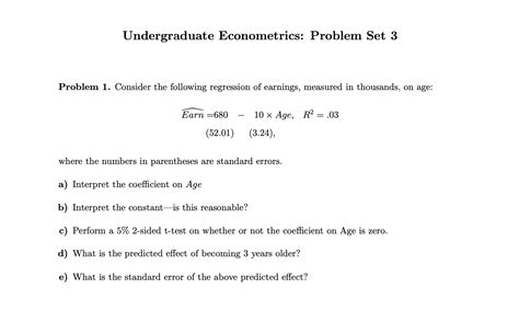 Solved Undergraduate Econometrics Problem Set 3 Problem 1