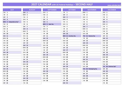 2027 Calendar With Holidays Us Federal Holidays