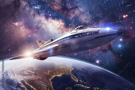Space Tourism A Luxurious Spaceship Orbiting Earth With Distant Stars