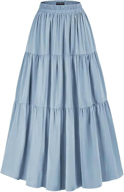 Generic Women Tiered Skirt Elastic High Waist Swing Skirt Vintage Lady