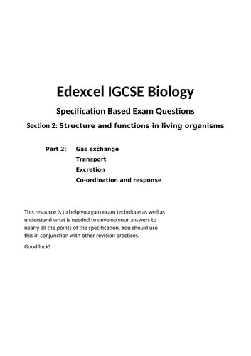 9 1 Edexcel Igcse Biology Specification Questions Part 2 Section 2 Teaching Resources