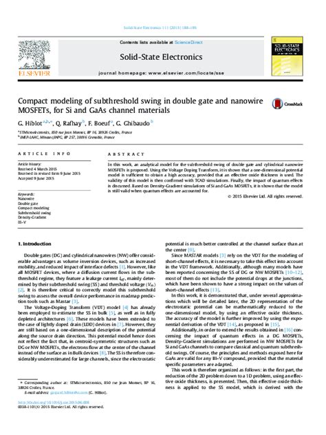 Pdf Compact Modeling Of Subthreshold Swing In Double Gate And Nanowire Mosfets For Si And