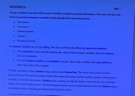 Solved OUESTION Design A Student Class That Will Be Chegg