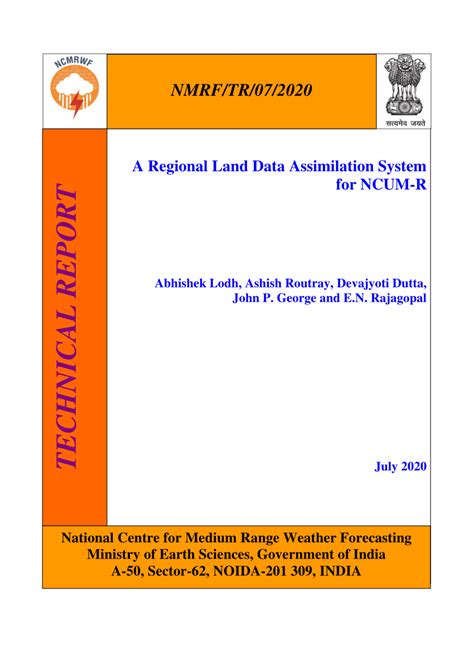 Pdf A Regional Land Data Assimilation System For Ncum R