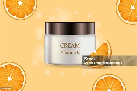 오렌지 추출물과 비타민 C 오렌지 조각이 함유 된 화장품 크림 벡터 일러스트 레이 션 3차원 형태에 대한 스톡 벡터 아트 및 기타 이미지 3차원 형태 감귤류 과일