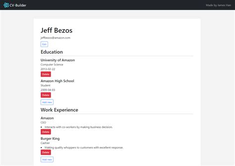 Github Notjameshan Cv Project A Cv Application Builder With React Js And Bootstrap