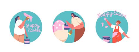 행복한 사람들은 부활절 축하를 준비합니다 젊은 여성과 어린이 소년은 페인트로 계란을 칠하고 있습니다 Film Festival에 대한 스톡 벡터 아트 및 기타 이미지 Istock