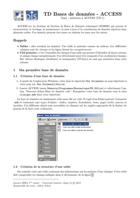 Td Bases De Données Access