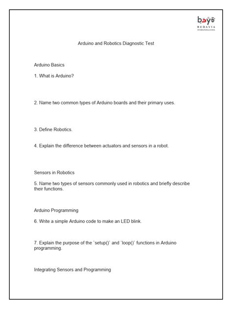 Arduino And Robotics Diagnostic Test Pdf