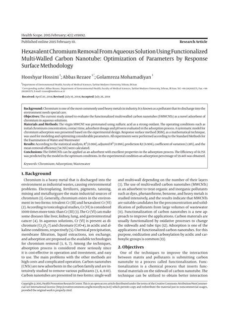 Pdf Hexavalent Chromium Removal From Aqueous Solution Using